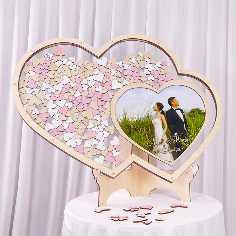 Personalized Customized Double Love Heart Photo Sign-in Wish Drop Fram ...