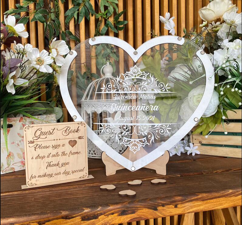 Fancy Custom Quinceanera Acrylic Heart Wish Drop Frame – The Event Lady ...