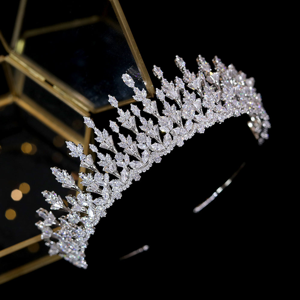 Luxury Floral Elements Bride Tiara-Cubic Zircon Crown- Bridal Hair Acc ...