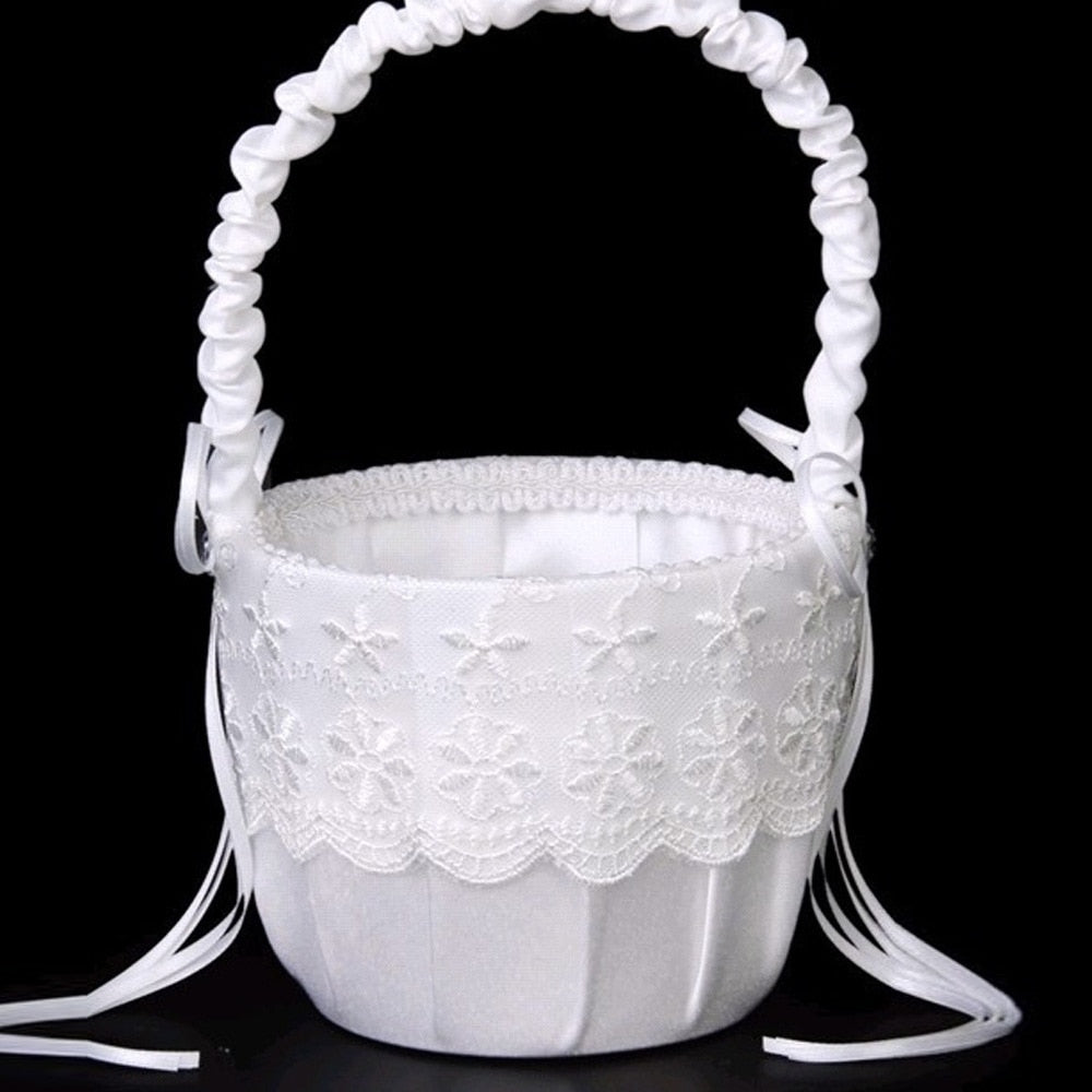 Elegant Flower Girl Basket White Lace Flower-Wedding Collection – The ...