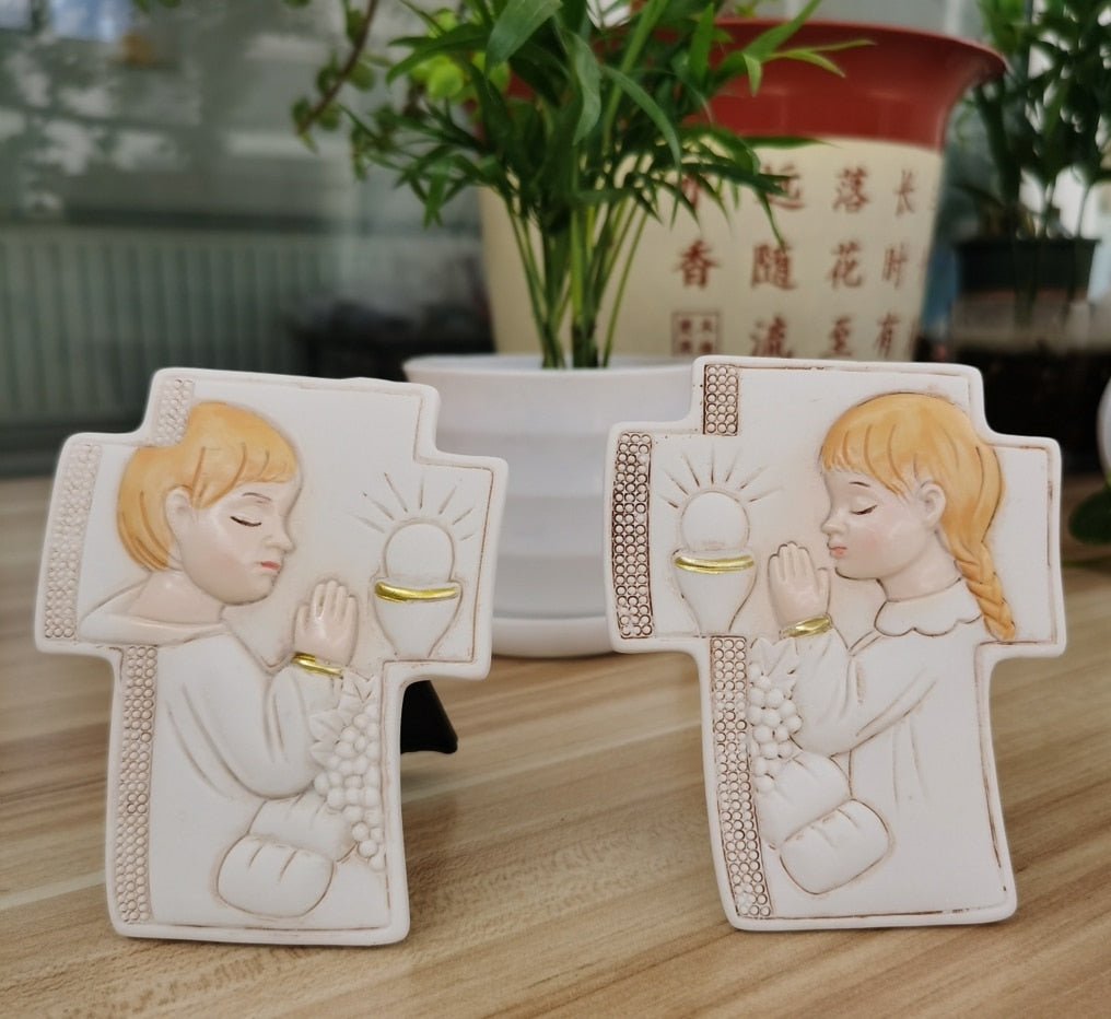 Resin Ornament of Catholic First Communion - Praying Boy or Girl Cross ...